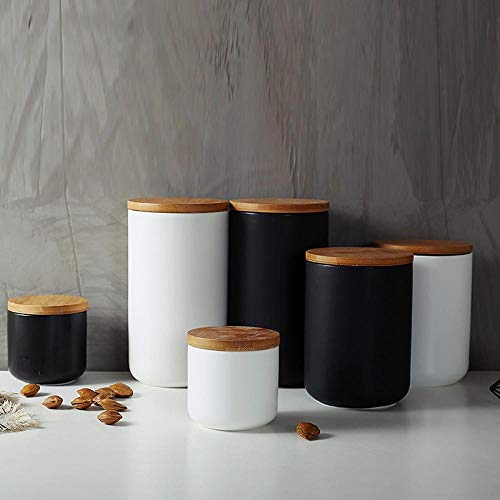 MilkyWay Ceramic Food Storage Jar Canister Modern Design Food Canisters with Airtight Seal Bamboo Lid,Loose Tea Coffee Spice Nuts Snacks Seasonings Storage Jar Canister Caddy (White 7.03oz/200ml)