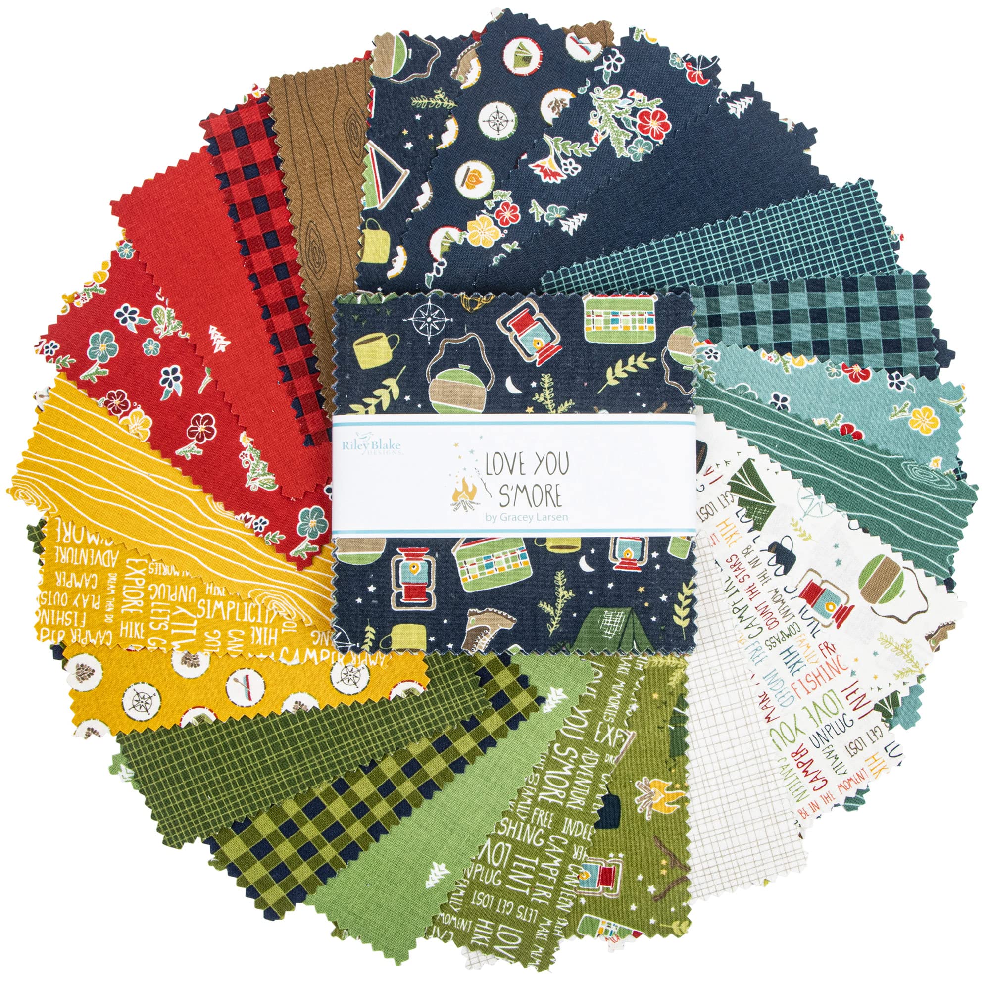 Love You S'More Riley Blake 5-inch Stacker, 42 Precut Fabric Quilt Squares by Gracey Larsen, Assorted