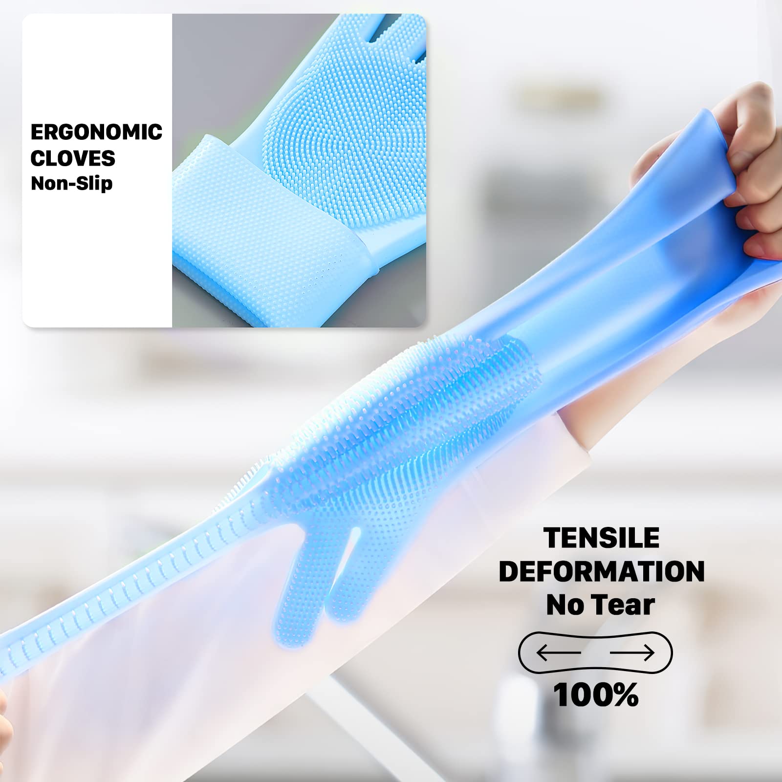 ABYANK Silicone Dishwashing Gloves,Reusable Rubber Dishwashing Gloves for Household, Bathroom,Pet Bathing, Cars, Fruit and More (Blue)