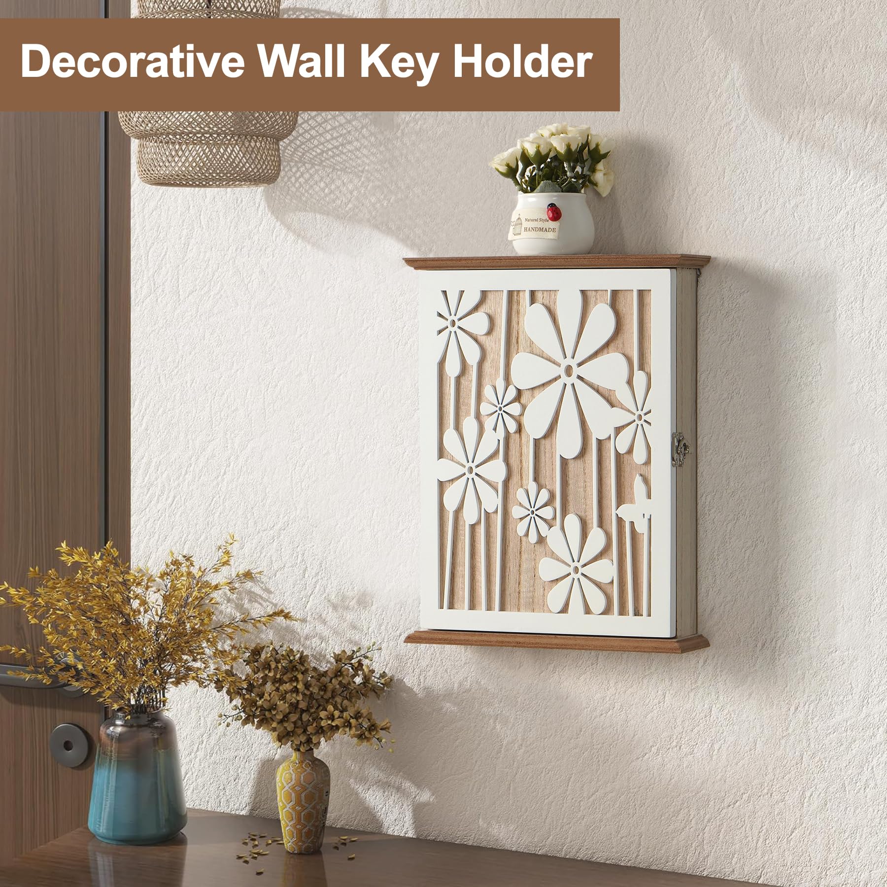AHUONEL Key Holder Wall Mount Wooden Key Holder for Wall, Rustic Key Rack Wall Key Holder with 6 Key Hooks, Key Hanger Key Box Key Organizer for Entryway Hallway Office Home Decor