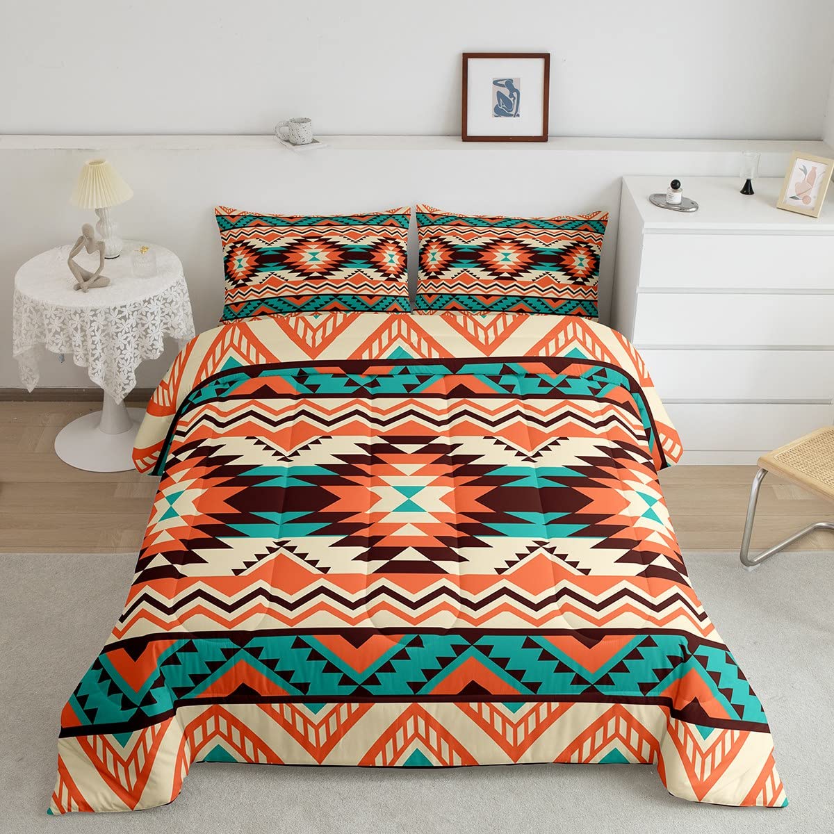 Feelyou Boho Exotic Down Comforter Bohemian Aztec Comforter Set Modern Geometric Bedding Set for Boys Girls Teens Colorful Decor Southwestern Quilt Queen Size with 2 Pillow Case Boys