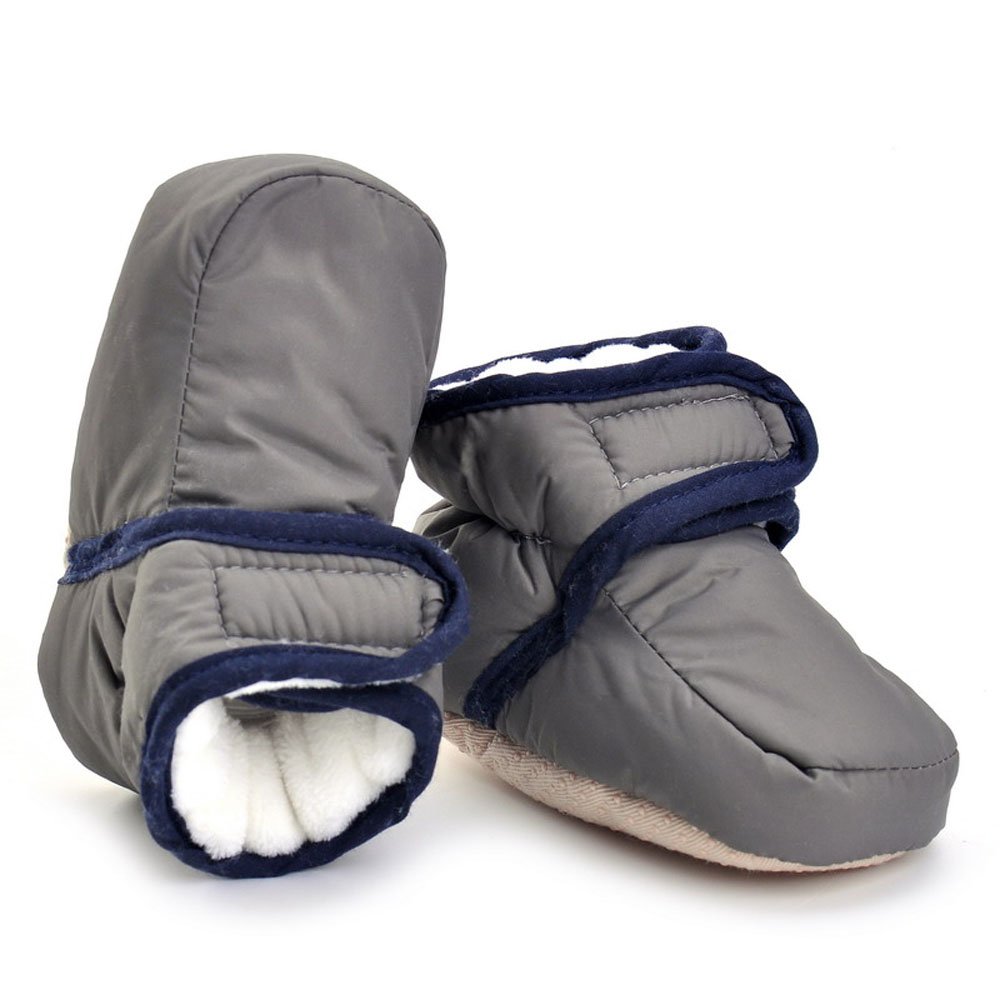 Enteer Infant Snow Boots Premium Soft Sole Anti-Slip Warm Winter Prewalker Toddler Boots (13-18months, dark grey)
