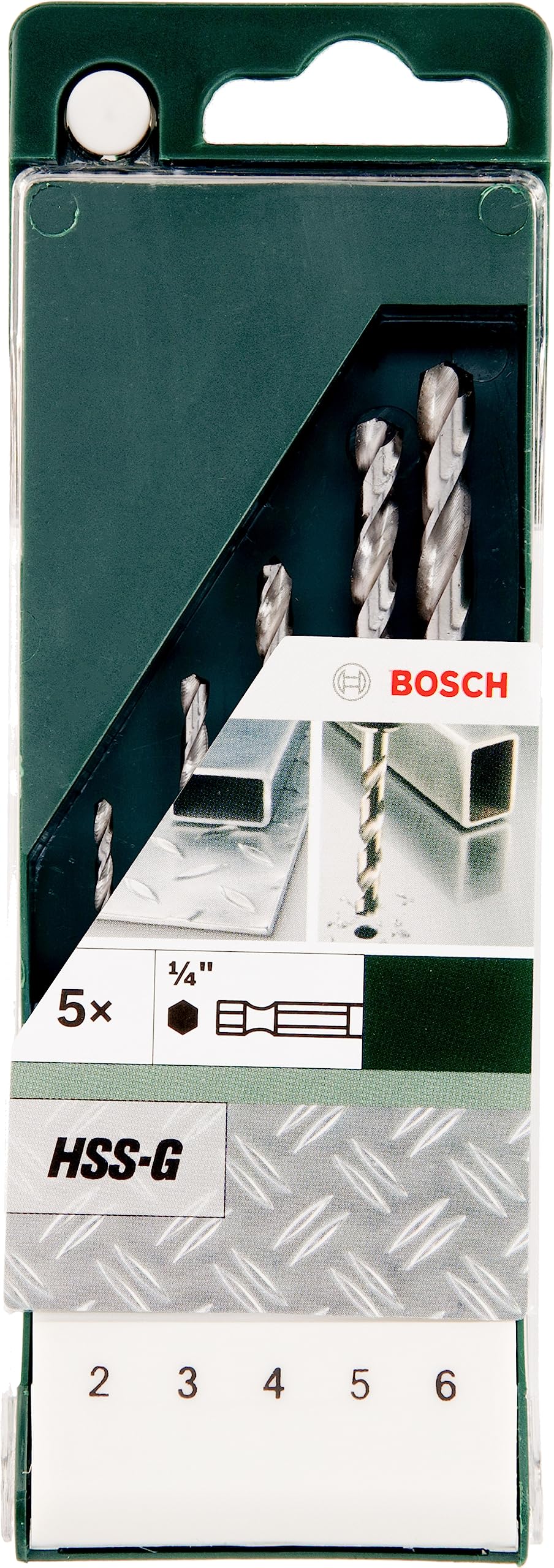Bosch 2609255127 DIY Metal Drill Bit Set 5-Piece High-Speed Steel-G with Hexagonal Shaft 2-3-4-5-6 Conical Female Ground Joint 135° HEX 3126-E 6.4