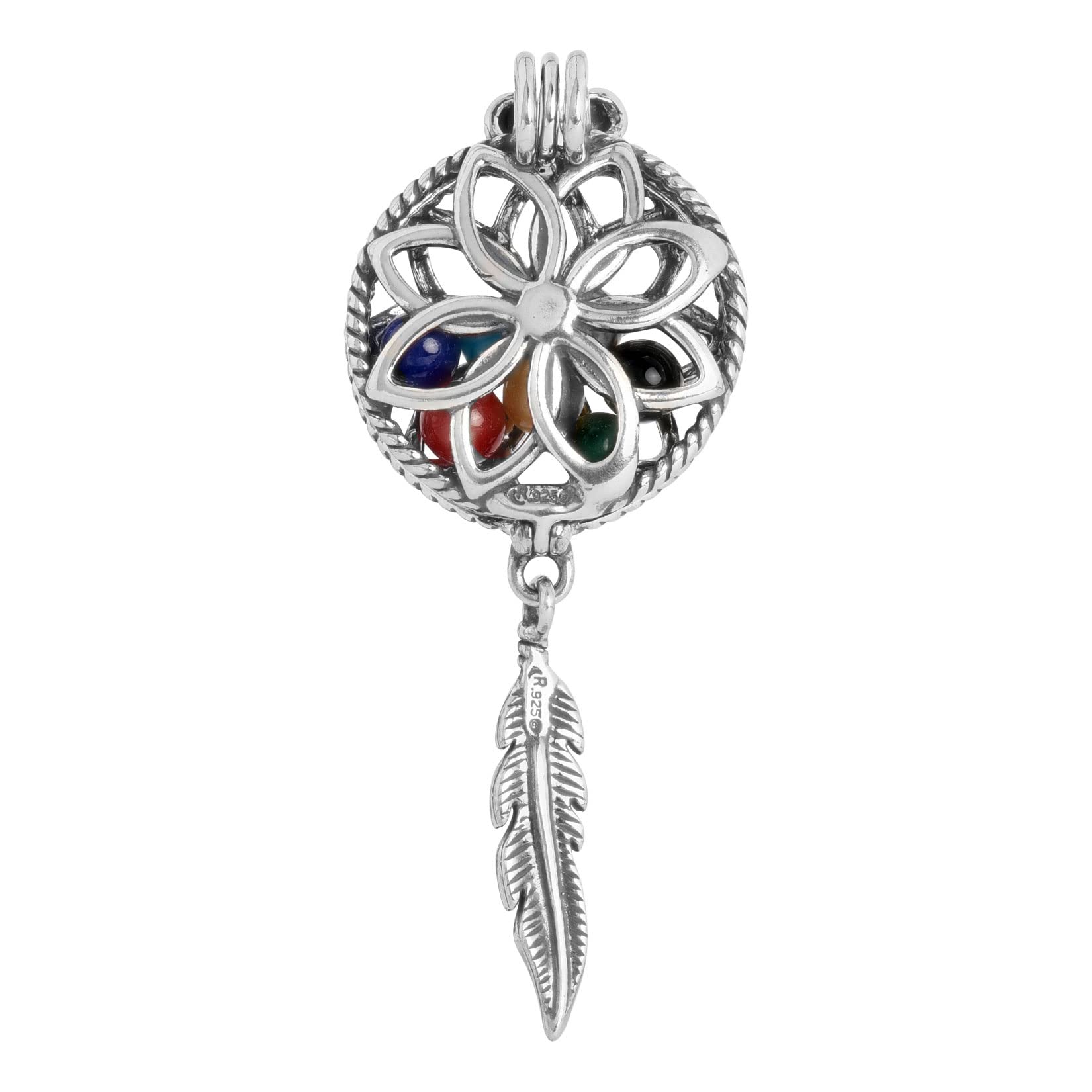 American West Sterling Silver Multi Gemstone Bead Dream Catcher Necklace 17 inch