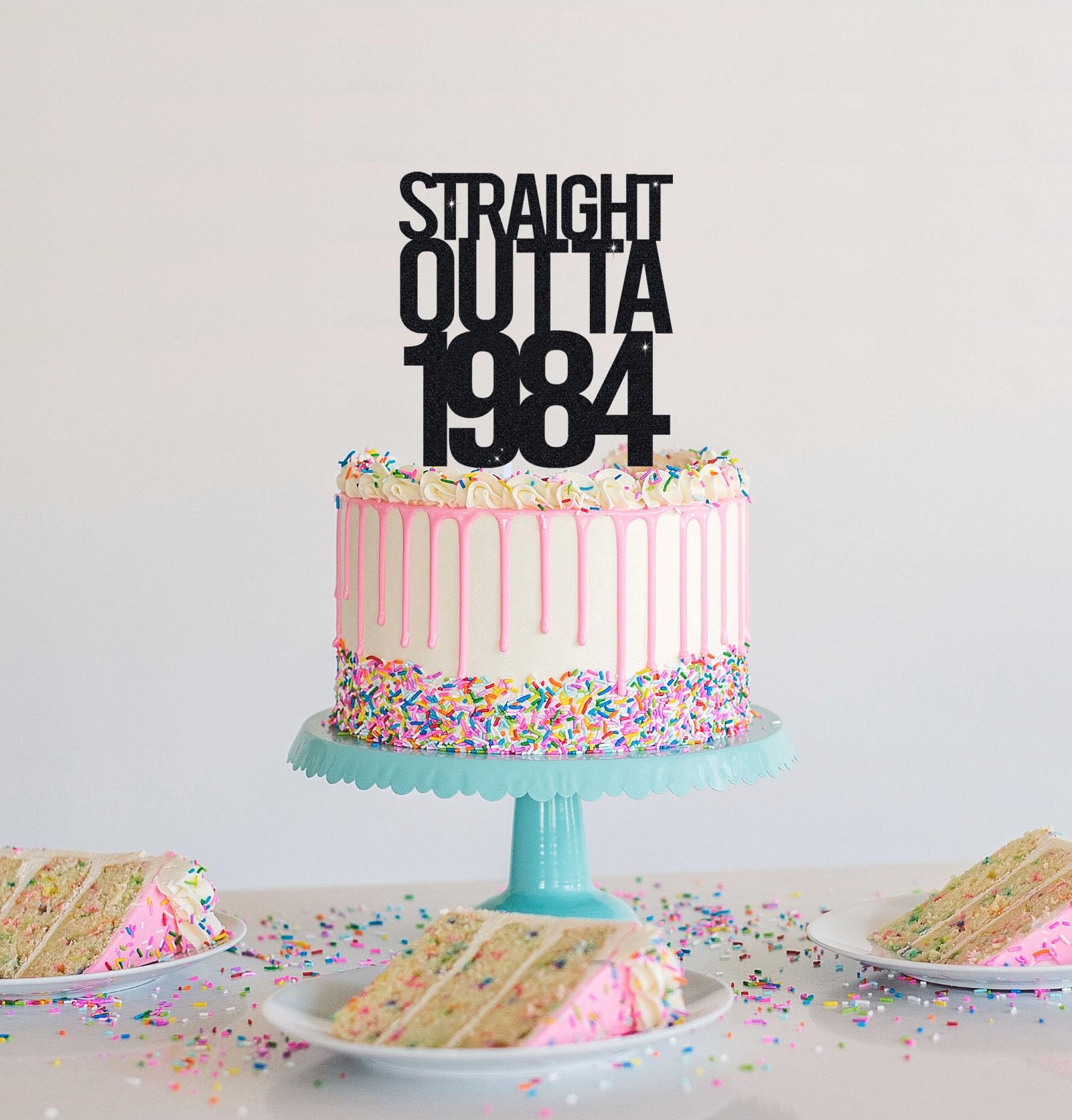 Straight Outta 1984 Cake Topper for 40th Men and Women Birthday Party ,Funny 40 and Fabulous Decoration,Handmade - Black