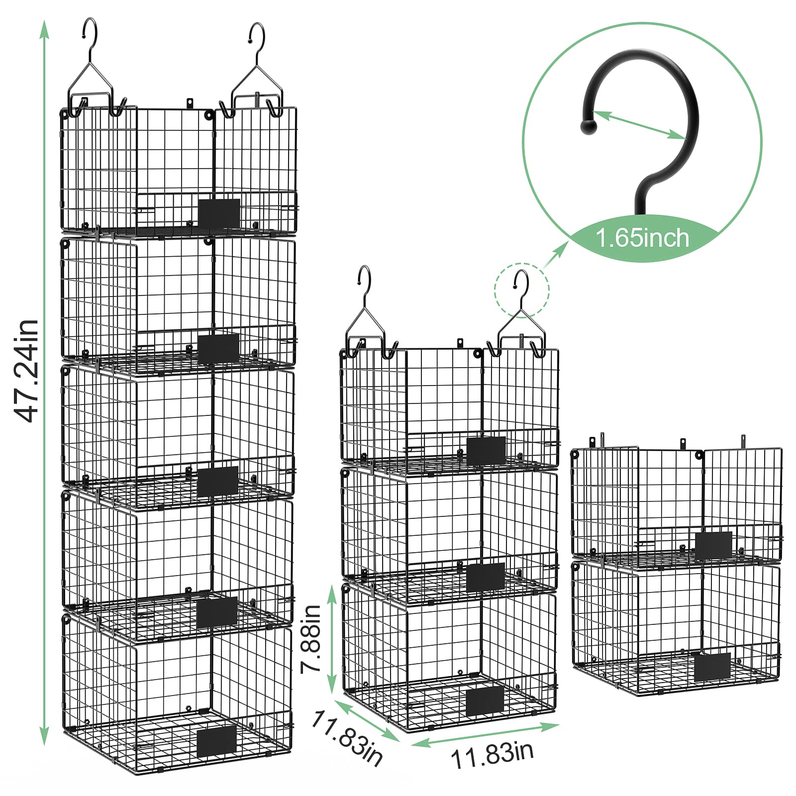 Jautokerdar 5-Tiers Stackable Wire Storage Baskets for Pantry, Fruit and Vegetable Storage Basket for Kitchen, Metal Hanging Closet Organizers Storage Shelves Organization. (Black)