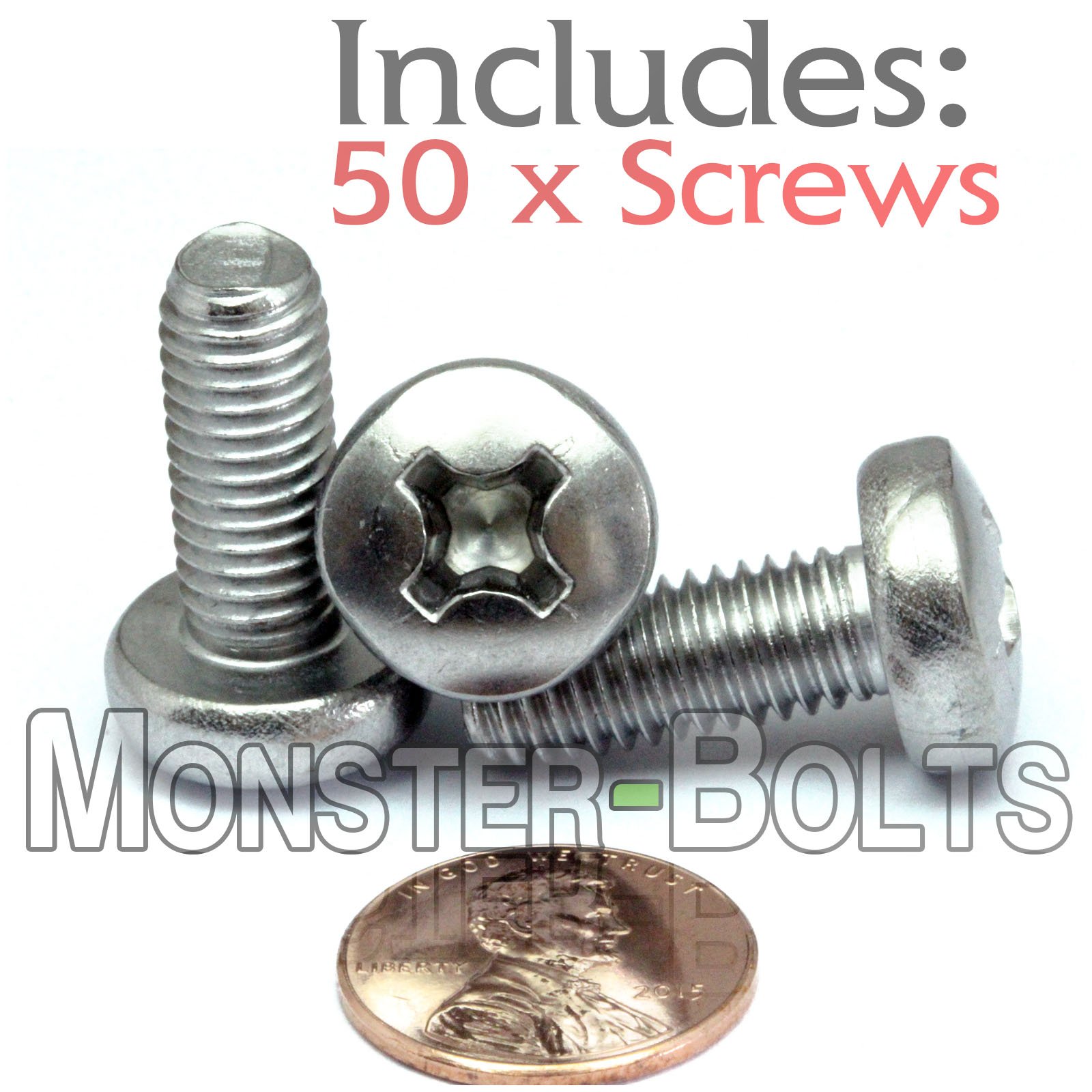 MonsterBolts - M8 x 20mm Phillips Pan Head, DIN 7985A, Stainless Steel, 50 Pack