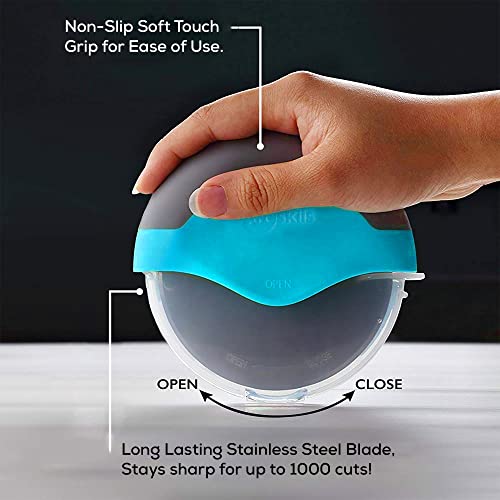Aweskiis Pizza Cutters I Super Sharp Pizza Slicer I Must Have Kitchenaid Tool I Stainless Steel & Plastic Pizza Cutter Wheel I Pizza wheel cutter with cover I Reusable And Handy & Easy Storage I Blue