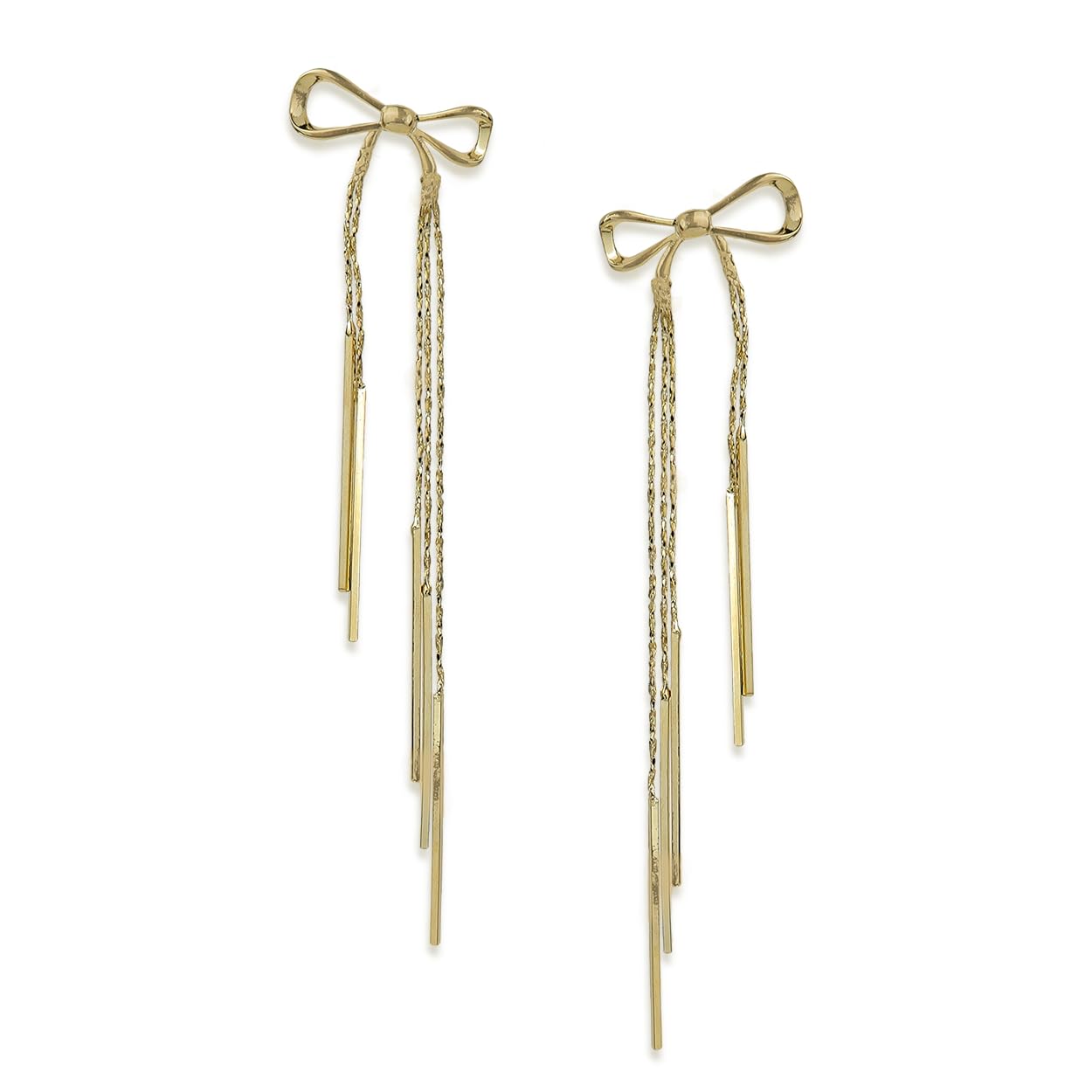 Agriajun Long Gold Bow Tassel Drop Dangle Earrings for Women- Dainty Metal Chain Dangling Shiny Bar Earring Statement Fringe Waterfall Wedding Bridesmaid Prom Jewelry Mother Gifts
