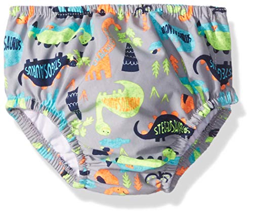 Swim Time Boys' Reusable Swim Diaper UPF 50+ with Side Snaps, Gray Dinosaur/Trees, Medium