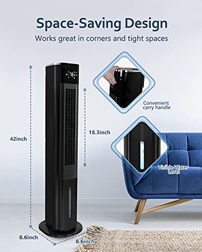 Evaporative Air Cooler, 3-IN-1 Multifunctional Air Cooler Fan, Air Cooler for Room, 4 Modes, 12H Timer, 90° Oscillation, 1.3 Gal Water Tank, Remote Control, 4 Ice Packs, 42" for Room Home Office