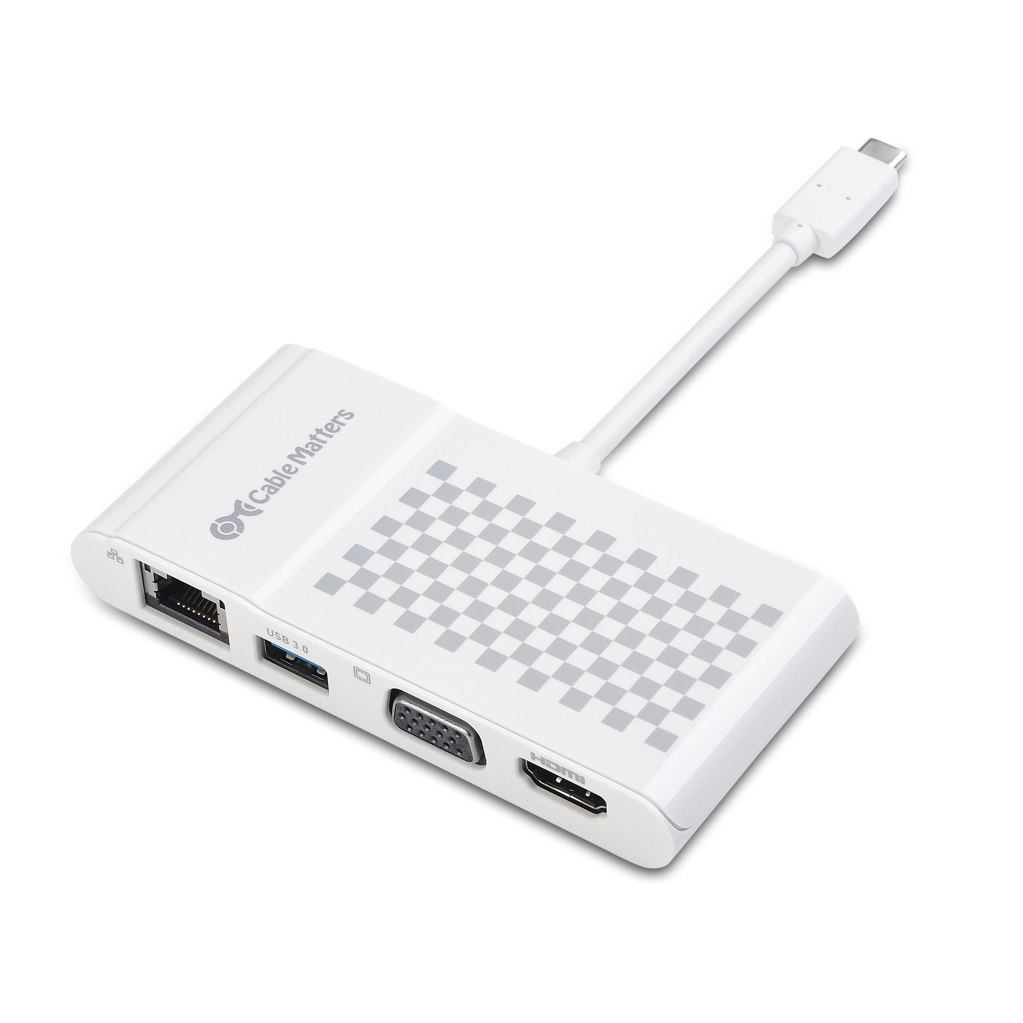 Cable Matters USB C Multiport Adapter (USB C Dock with USB C to HDMI or USB C to VGA), USB 3.0 and Ethernet White - Thunderbolt 4 / USB4 / Thunderbolt 3 Port Compatible with MacBook Pro, Dell XPS