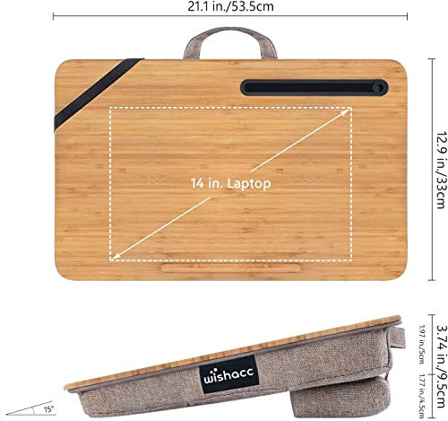 Oversized Lap Desk,wishacc Portable Bamboo Lap Desk Tray for Home Office (Fits up to 17.3” Laptop)