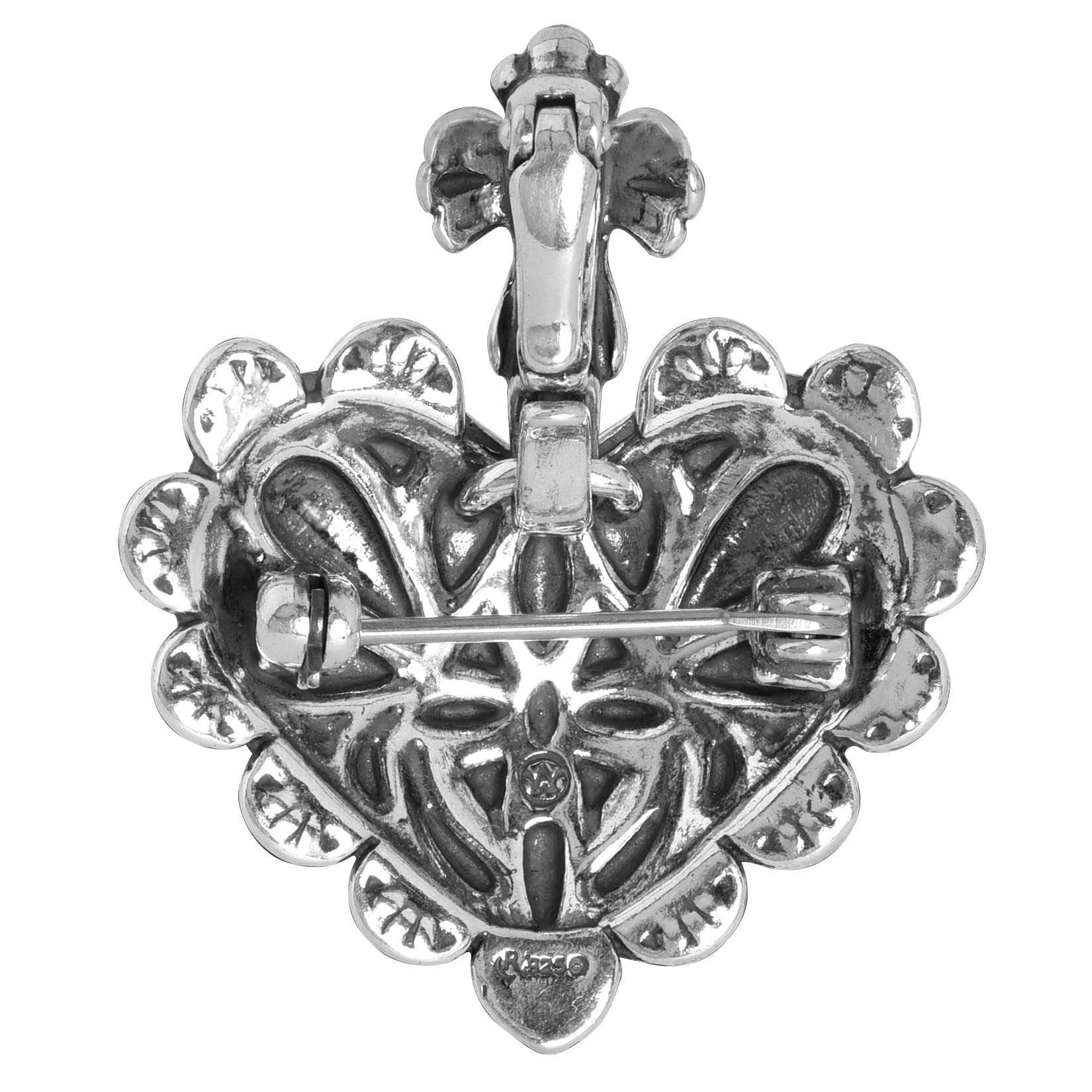 American West Sterling Silver Women's Pin & Pendant Enhancer Repousse Inspired Heart
