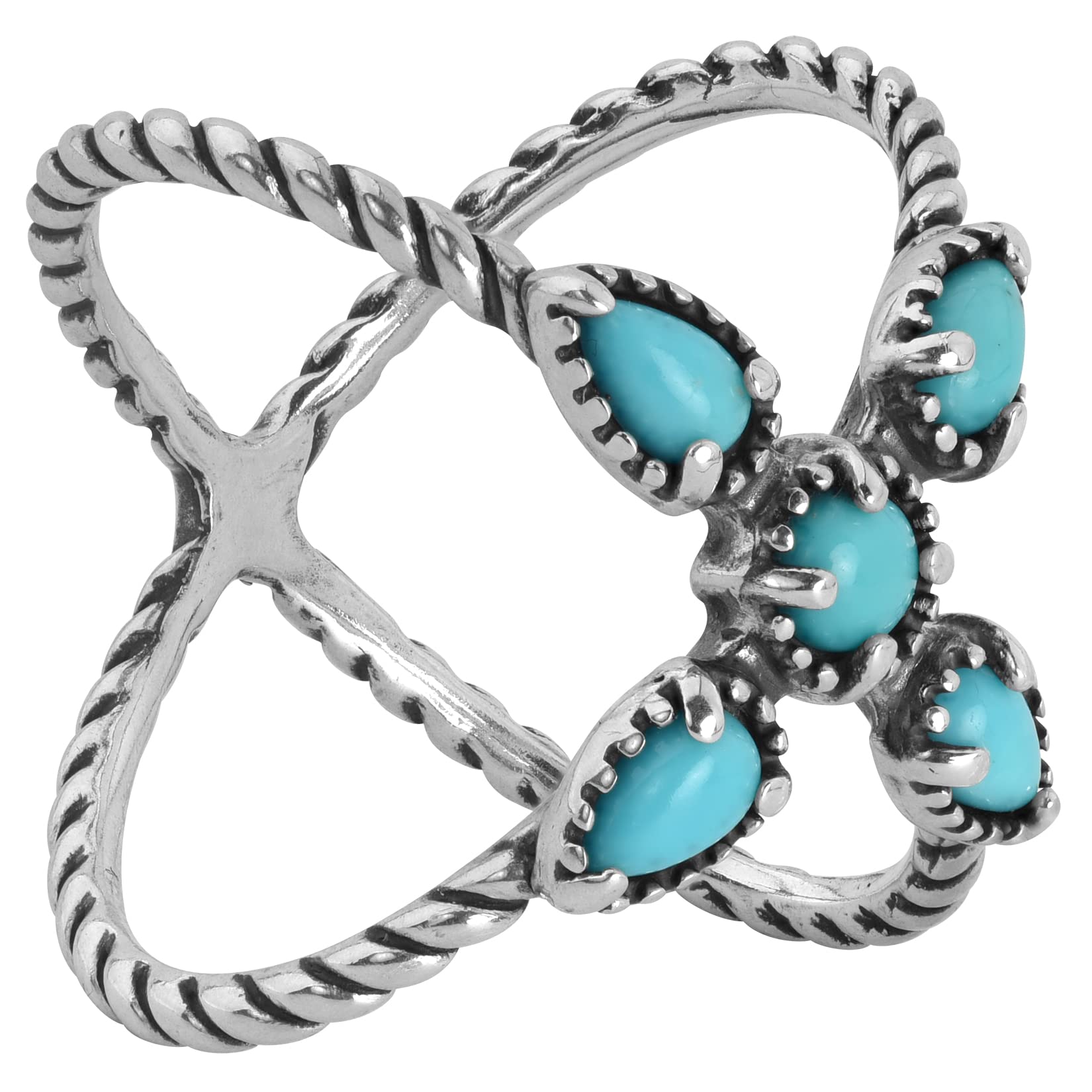 American West Sterling Silver Women's Ring Blue Turquoise Gemstone Crossover Size 8