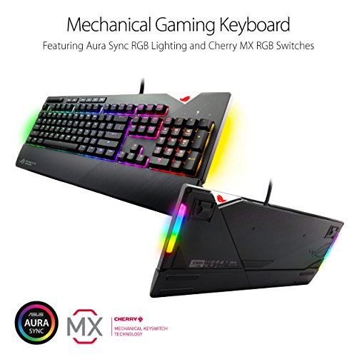 ASUS ROG Strix Flare (CMSR) RGB Mechanical Gaming Keyboard with (Cherry MX Silent Red) Switches, Aura Sync RGB Lighting, Customizable Badge, USB pass-through and Media CONTROLS