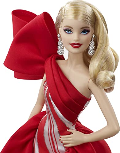 Barbie 2019 Holiday doll, 11.5-inch, Blonde, Wearing Red and White Gown, with Doll Stand and Certificate of Authenticity