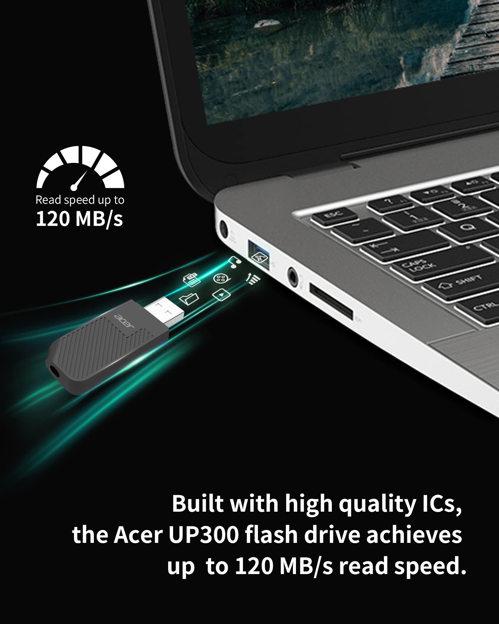 Acer UP300 512GB USB 3.2 Gen 1 Flash Memory Drive, Black - BL.9BWWA.529