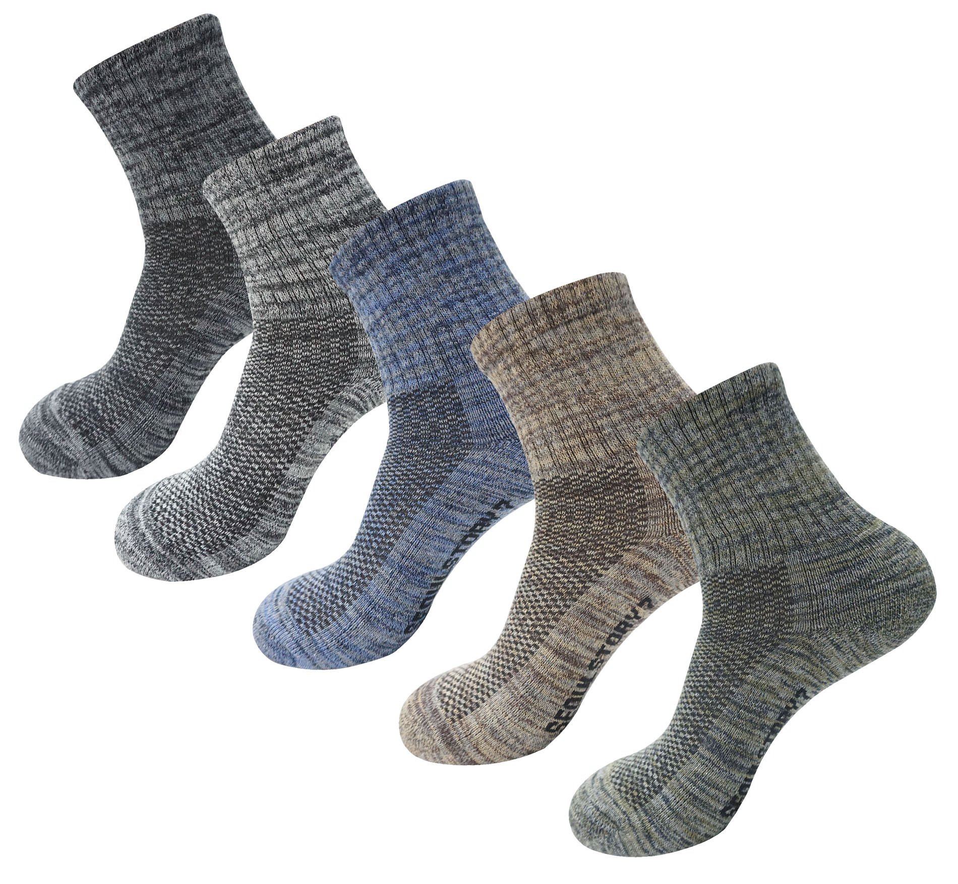 5Pack Men's Mid Cushion Low Cut Hiking/Camping/Performance Socks Multicolor 5Pair Large