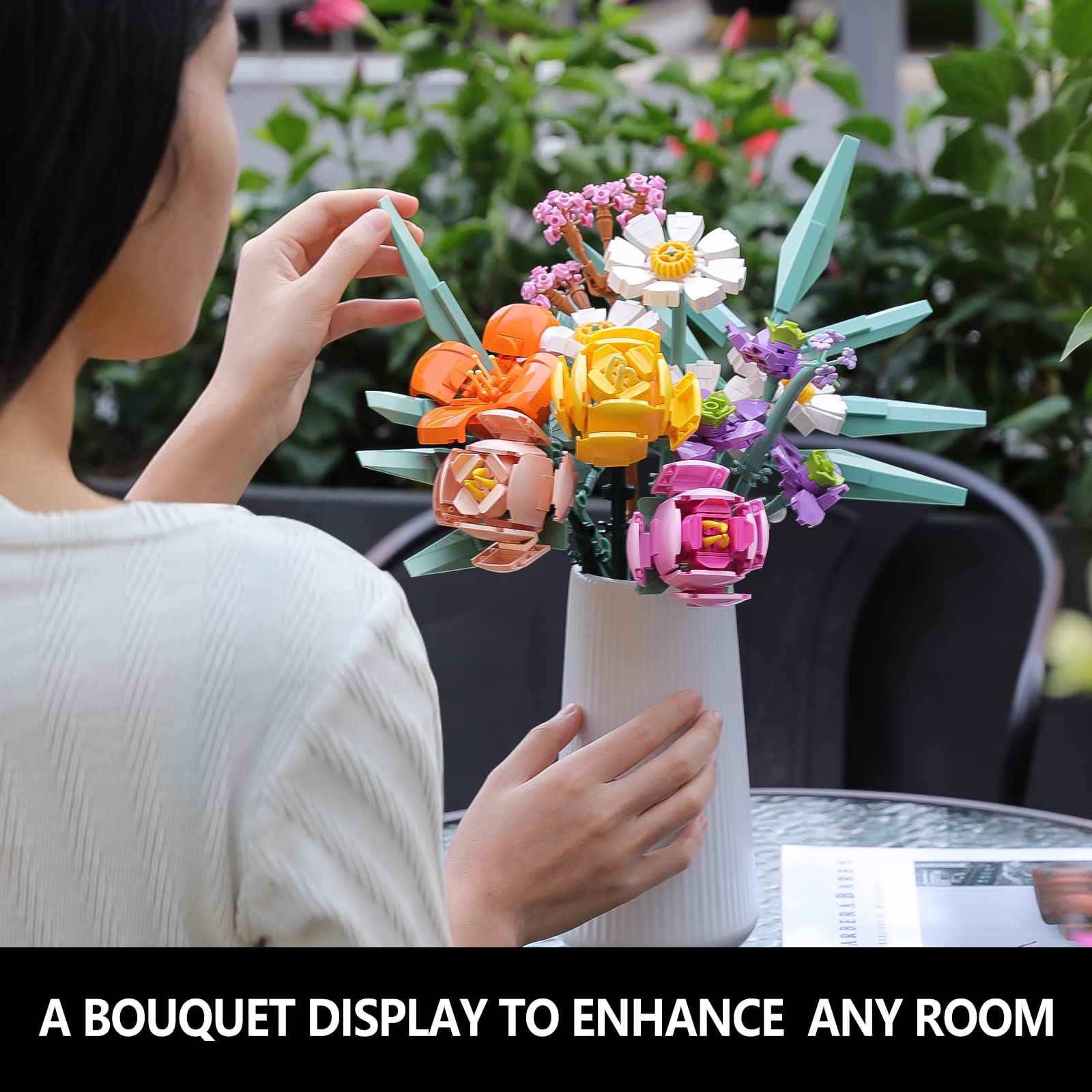 Allupal 10 Ideas Flowers Bouquet Building Set, Plant Display Decor Set for The Home or Office, Creative Gift for Adults and Age 14+ (901 Pieces)