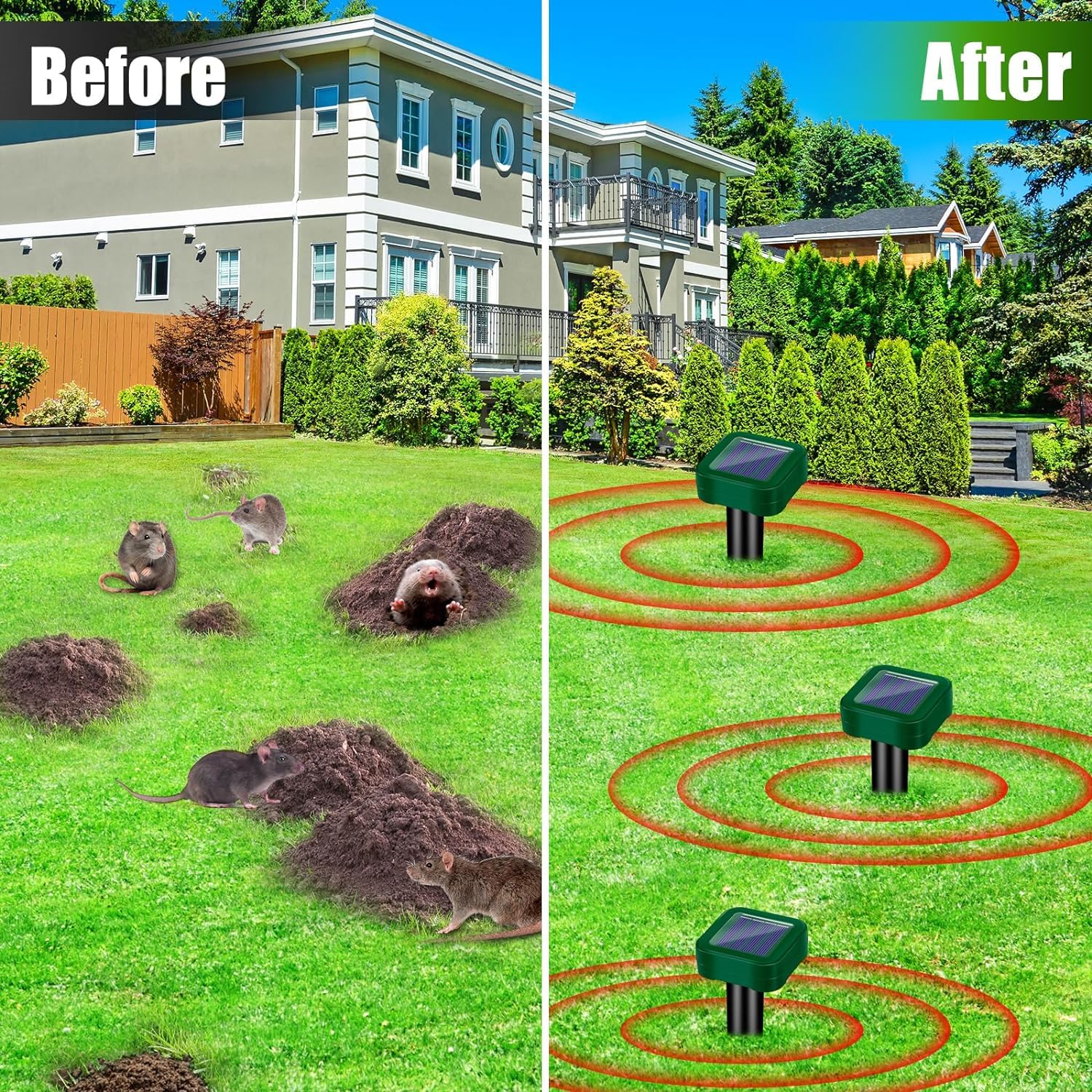 8 Pack Solar Mole Repellent Spikes 2024 Ultrasonic Animal Repellent Outdoor Solar Powered Sonic Burrowing Mole Deterrent Stake to Repel Mole Groundhog Vole Snake Gopher Armadillo for Yard Lawn