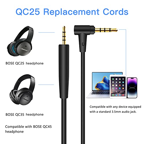 BINGLE Headphones Replacement Cord for Bose QC25, QC35, QuietComfort 25, QuietComfort 35, On-Ear 2,OE2,OE2i Headphones Inline Mic/Remote Control β Black