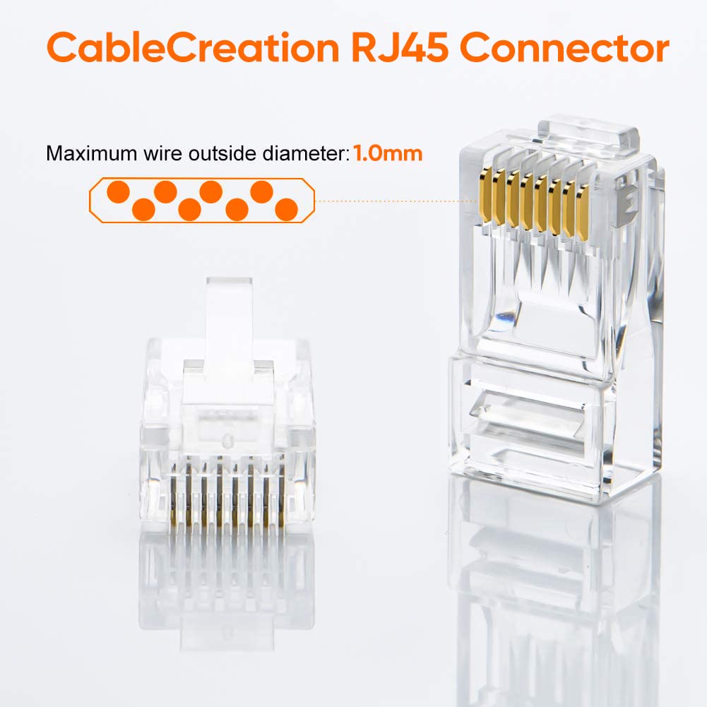 CableCreation Cat6 RJ45 Connectors, 100-PACK Cat6 RJ45 Ends, Ethernet Cable Crimp Connectors UTP Network Plug for Solid Wire and Standard Cable, Transparent