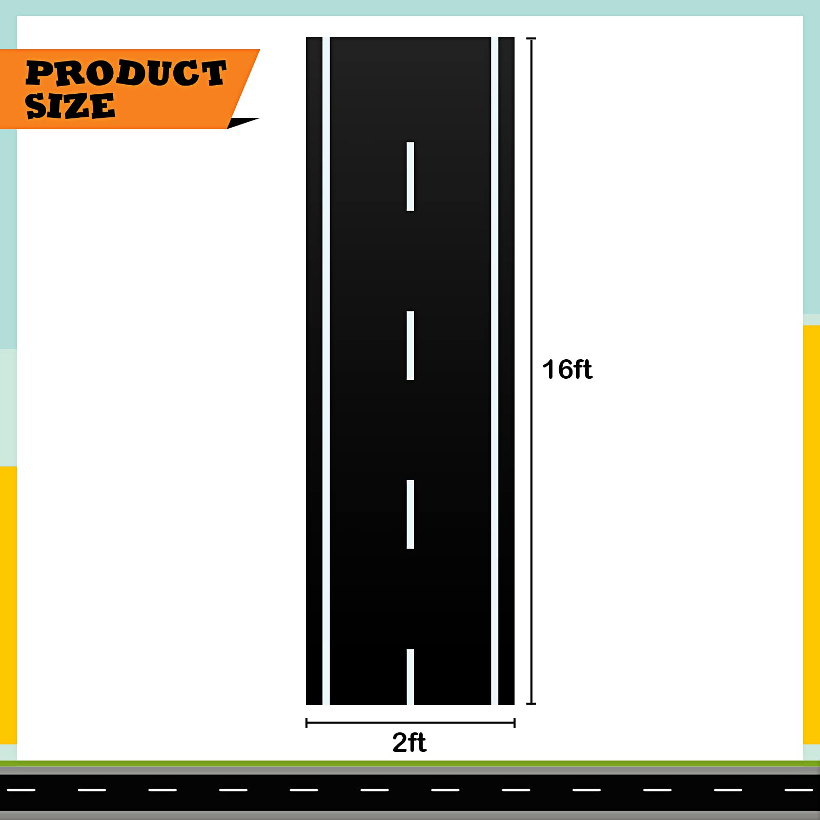 Racetrack Floor Running Black Racer Party Decoration Mat Road Table Runner Long Racetrack Tablecloth Drag for Party (Simple Style,16 ft x 2 ft)