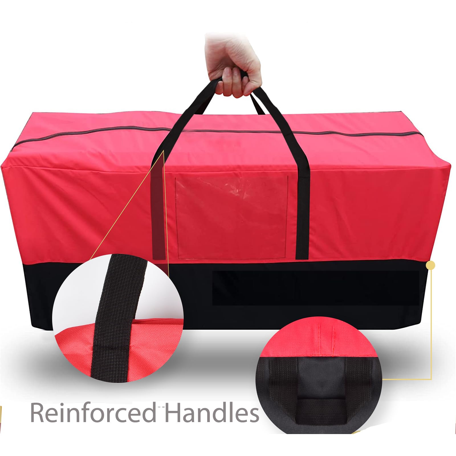 Christmas Tree Storage Bag, Fits Up 10 Ft Tall Artificial Trees-Heavy Duty Holiday Storage Box with Durable Reinforced Handles & Zipper & Transparent Pocket- 600D Oxford Tree Storage Container, Red