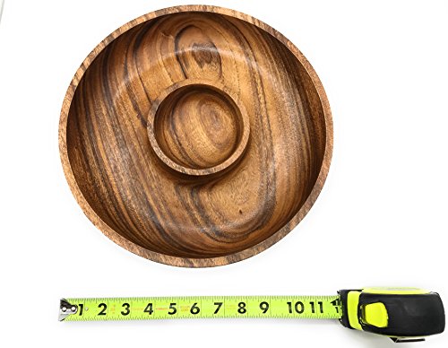 Handcracfted Acacia Wood Chip and Dip Specialty Salsa Bowl Plate Tray 10' D x 1.5" Thick
