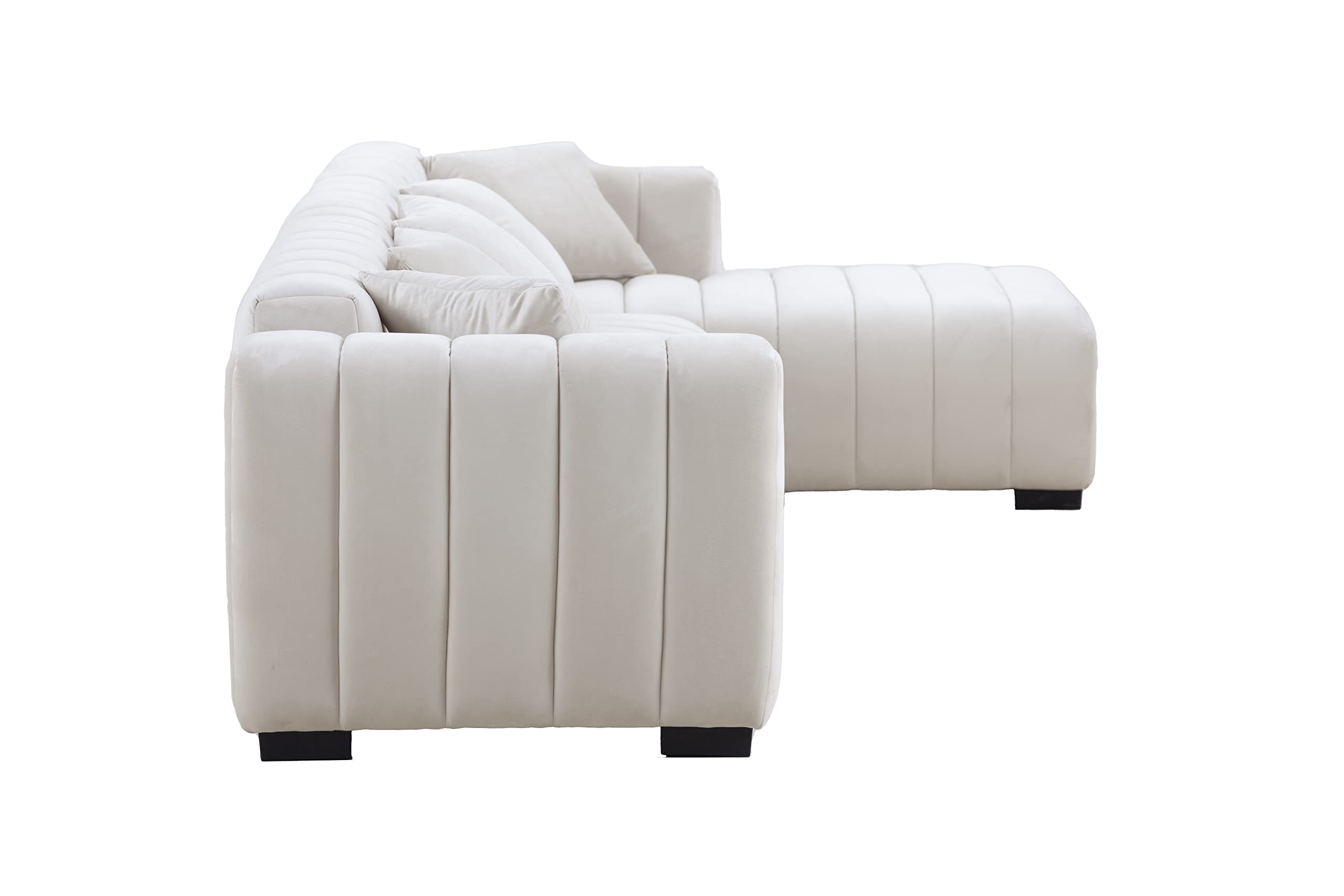KEVINSPACE 139" Modern Large Velvet Fabric Sectional Sofa, L-Shape Couch 5-Seat Couch with 5 Same Color Pillows, Extra Wide Chaise Lounge for Living Room, Apartment, Office,Beige Right Facing