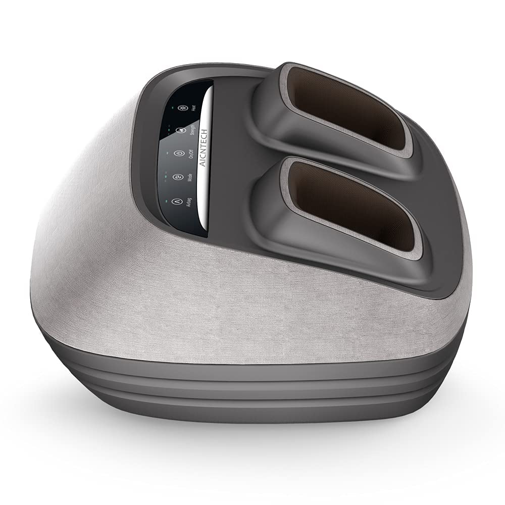 Aicntech Intelligent Foot Massager Machine with Heat, Shiatsu Foot Massager, Four in One with Kneading, Full Foot Massage, Vibrating, Air Compression, Fits Size 12, Gray