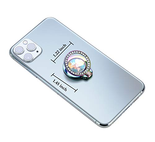 lenoup Iridescent Glitter Bling Bling Phone Ring Holder,Rainbow Sparkle Phone Ring Artificial Diamond Stand,Teal Rhinestone Cell Phone Finger Ring