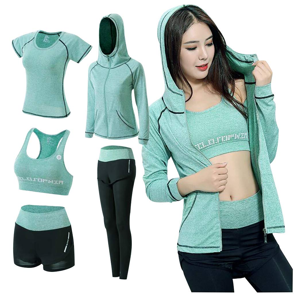 Letdown(TM) Women's 5pcs Yoga Suit, Sportswear,Sport Suits Activewear Set Fitness Running Gym Winter Fitness Athletic Tracksuits