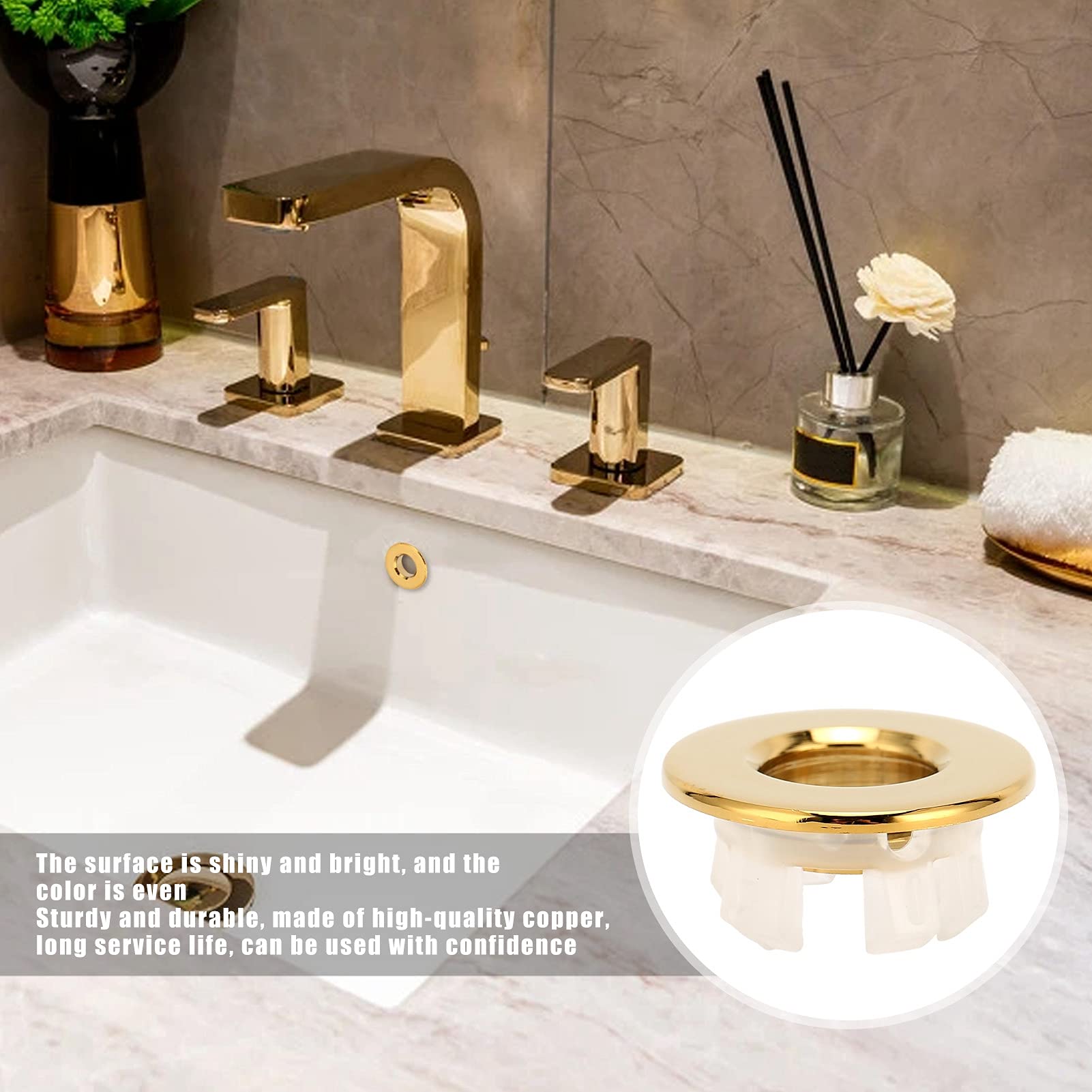 Bathroom and Kitchen Sink Overflow Cover Circular Spare Sink Hole Bathroom Sink Drains Bathtub Accessories (Gold)