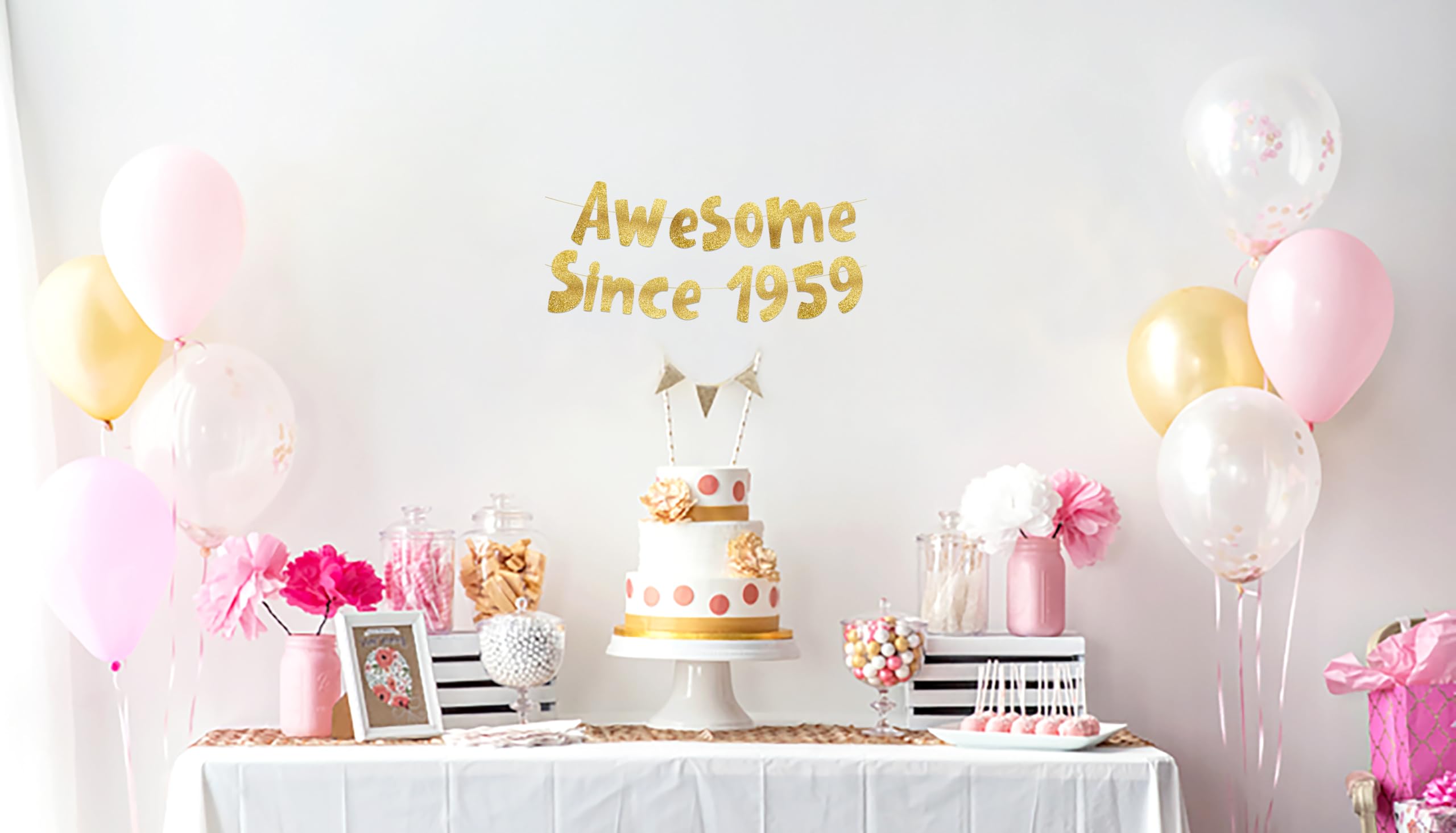 Awesome Since 1959 Gold Glitter Banner - 65th Birthday and Anniversary Party Decorations