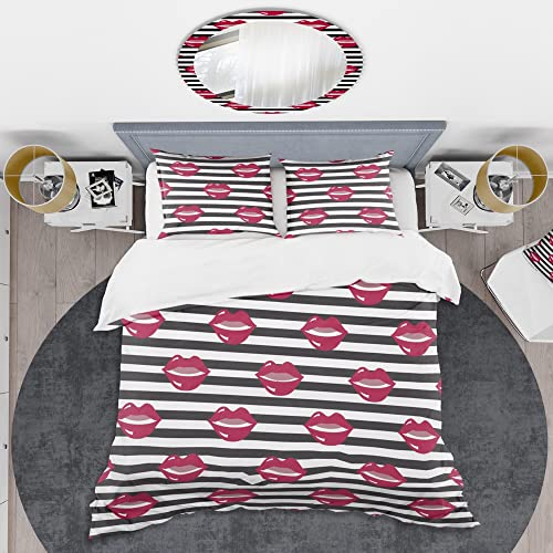 DESIGN ART Designart 'Red Lips Fashion Pattern' Mid-Century Duvet Cover Set Twin Cover + 1 sham (Comforter not Included) 2 Piece
