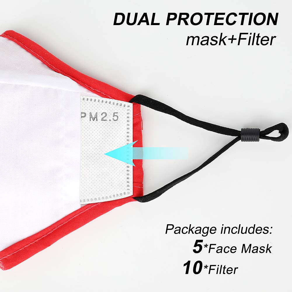 5Pcs Kids Reusable Washable Facial Cotton Covering Breathable Seamless Cotton Children-Includes 10Pcs Filters