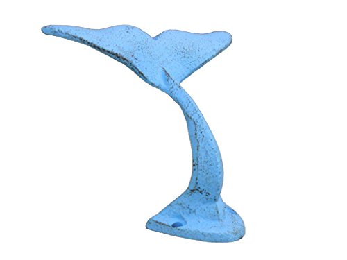 Handcrafted Nautical Decor Rustic Light Blue Cast Iron Decorative Whale Tail Hook 5" - Cast Iron Decoratio