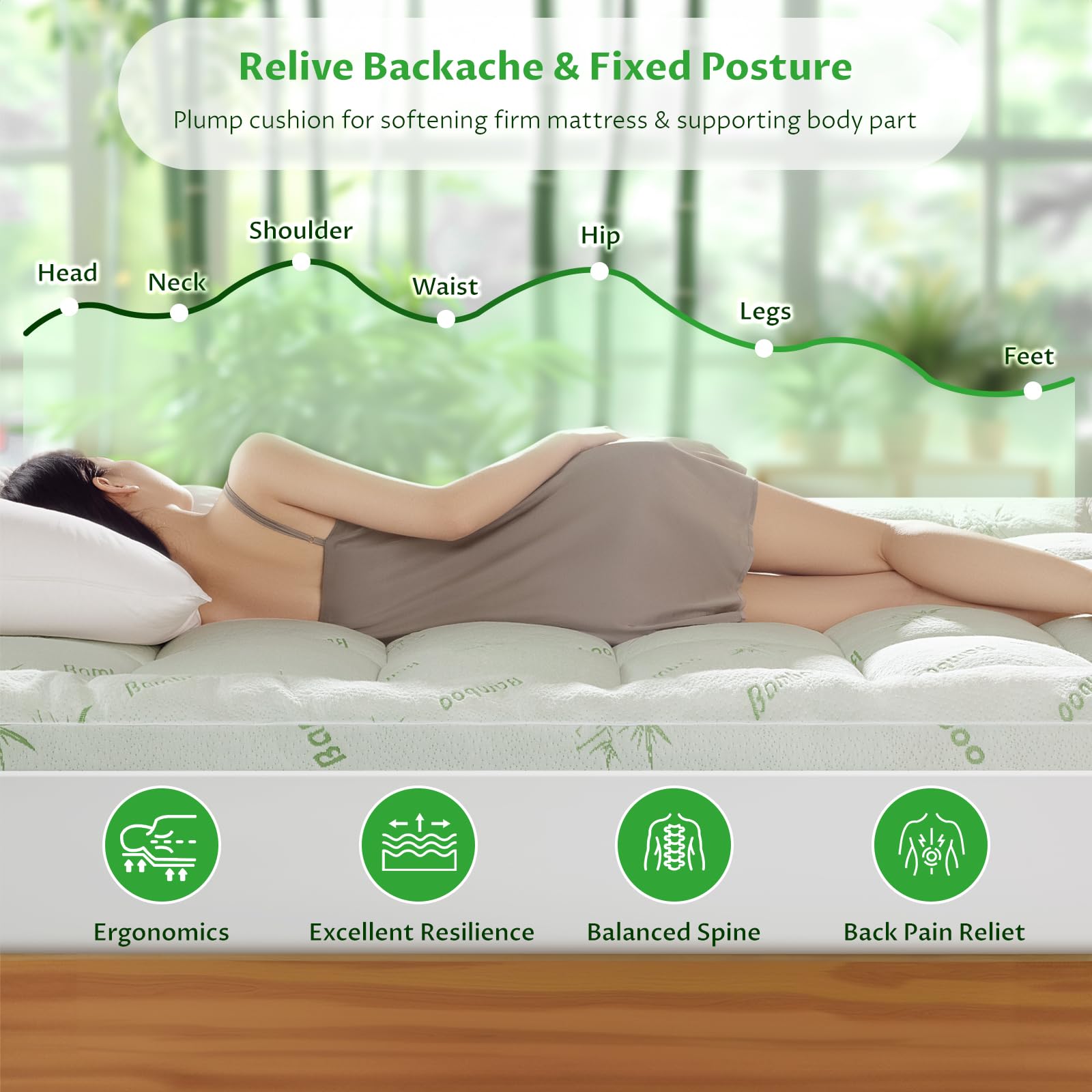 Baauye Bambu Breathable Mattress Topper(Queen,60"x80")