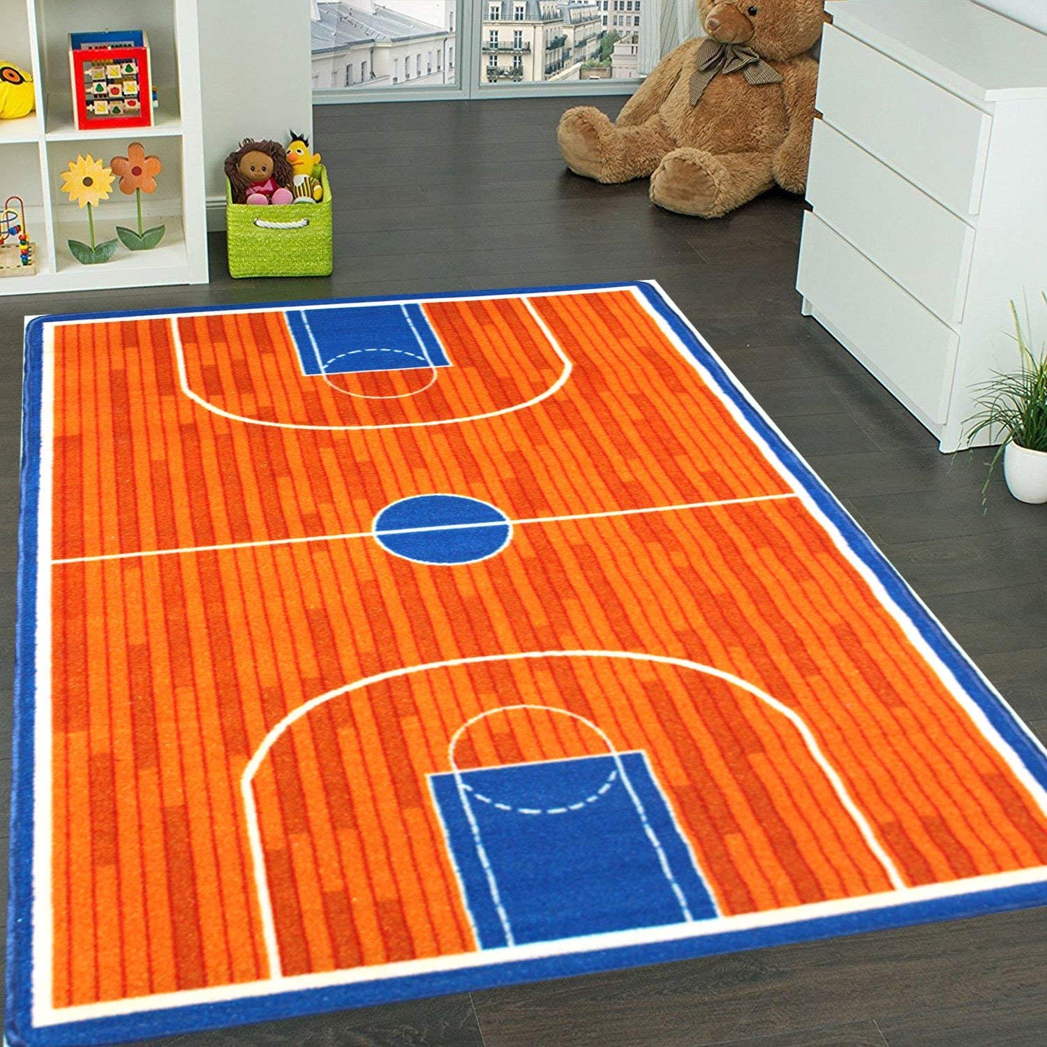 Mybecca Kids Rug Basketball Ground 5' x 7' Children Area Rug for Playroom & Nursery - Non Skid Gel Backing (59" x 82")