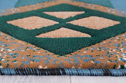 Handcraft Rugs - Navy Blue, Brown and Green, Modern Contemporary Southwestern, Native American Style Area Rug (Approximately 8 by 10)