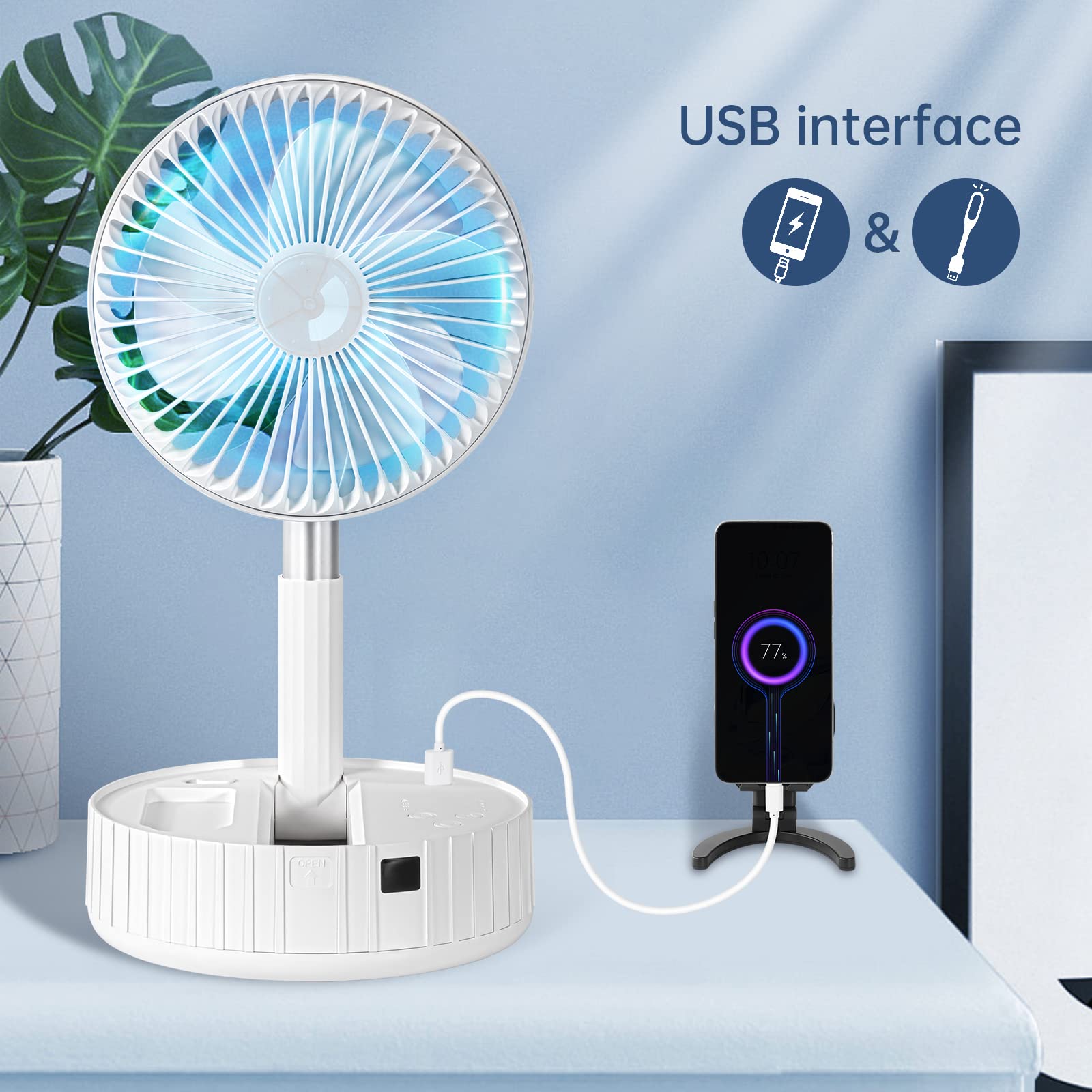 AIDENOEY Portable Telescopic Foldable Desk Fan,10000mAh Foldable Pedestal Floor Fan with 4 speed remote control electric collapsible Standing fan,usb charging,for office home outdoor camping