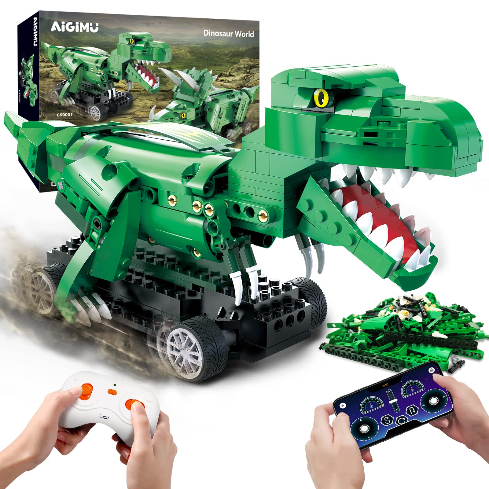 Dinosaur Toys for 6 7 8 9 10 11 12 Year Old Boys Jurassic STEM Toys Building Toys Educational&Learning Toys Remote Control Building Set & APP Control Building Blocks Kits,Birthday Gifts for Kids