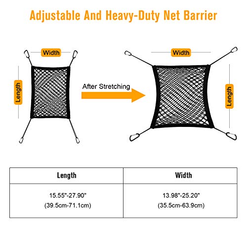 rabbitgoo Dog Car Net Barrier, Pet Barrier with Metal Hooks & Stretchable Mesh, Car Divider & Storage Bag, SUVs -Easy Install, Drive Safely with Children & Pets