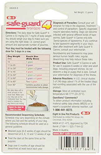 Excel 8in1 Safe-Guard Canine Dewormer for Large Dogs, 3 Day Treatment, Red, 40 lbs/pouch (J7164-1)