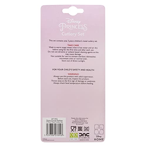 Disney Princess 3 Piece Cutlery Set – Metal, Reusable Children's Knife, Fork & Spoon, Kids-Size, Made from Food-Safe Stainless Steel & ABS Plastic – with Cinderella, Belle & Mulan – for 12 Months & Up
