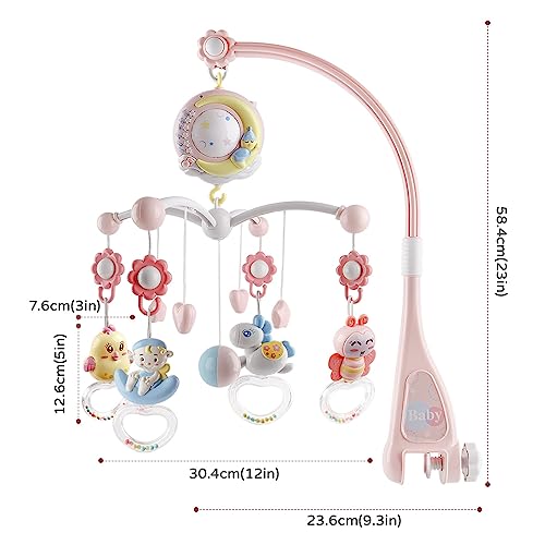 Baby Musical Crib Mobile with Timing Function Projector and Lights,Hanging Rotating Rattles and Remote Control Music Box with 150 Melodies,Toy for Newborn 0-24 Months