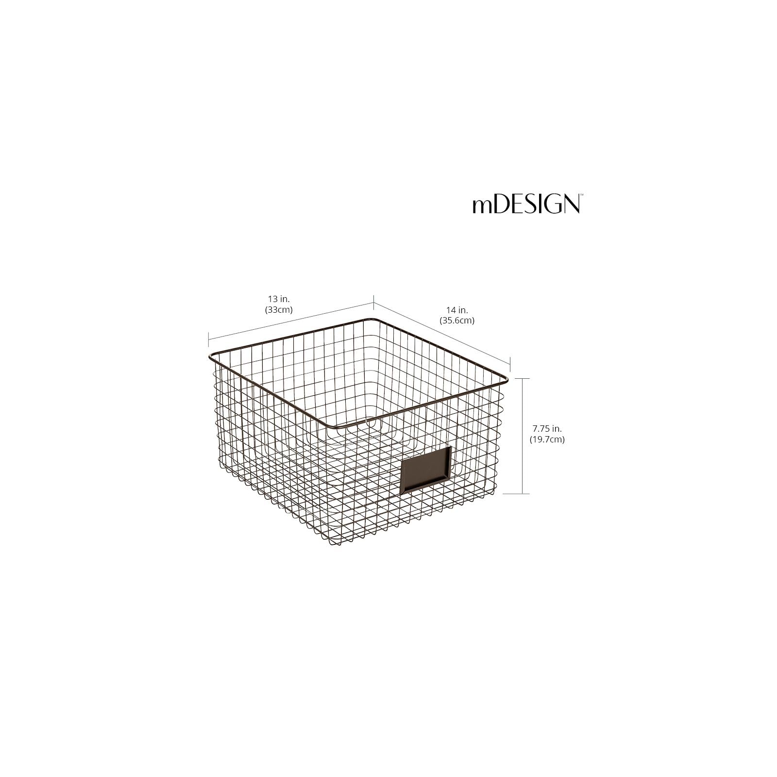 mDesign Wide Metal Farmhouse Storage Organizer Bin Baskets with Label Slot for Closet, Cabinet, Cupboard - Wire Organizing Basket Holds Clothing, Linens, Shoes, Omaha Collection, 4 Pack, Bronze