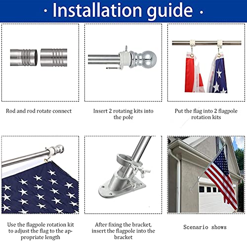 American flag with pole,Flag poles kit for 3 x 5 Flags Holder,Including 100% Polyester Flags, 6 FT stainless steel No Tangle Spinning Pole and 2-Position Flag Pole Bracket(American flag)